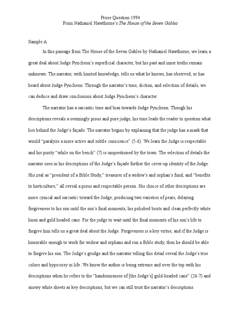 Sample Essays For Pyncheon Essay | PDF | The House Of The Seven Gables