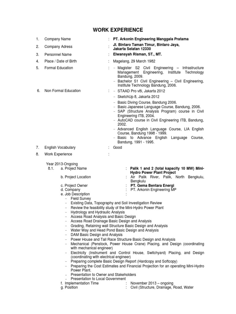 Elwansyah Risman CV | PDF | Power Station | Drainage