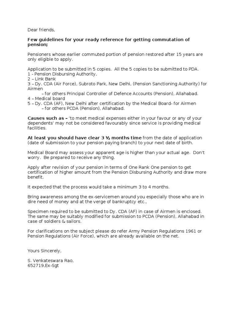 Guidelines for Pension Commutation Application | PDF | Blood Pressure ...