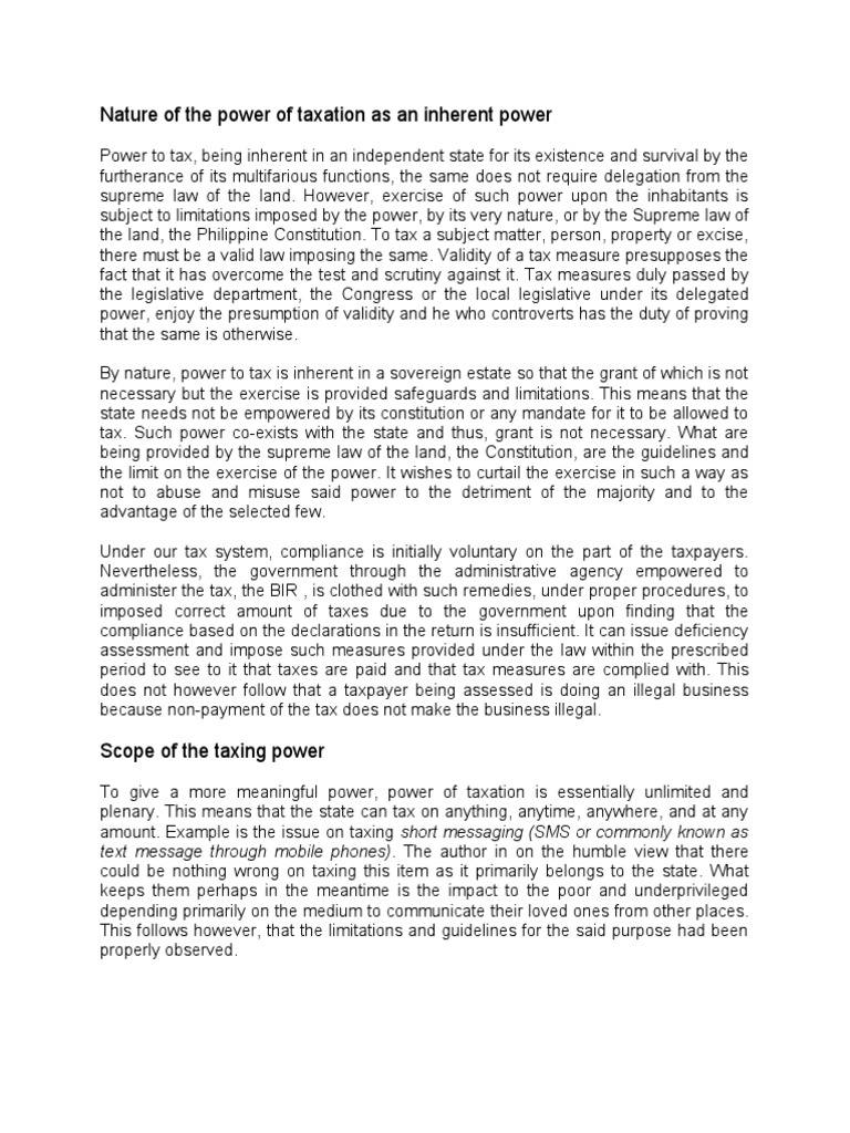 Nature of The Power of Taxation As An Inherent Power | PDF | Taxes ...