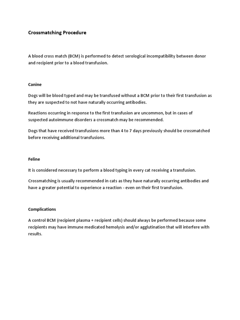 Crossmatching-Procedure.pdf | Blood Transfusion | Blood Donation | Free ...