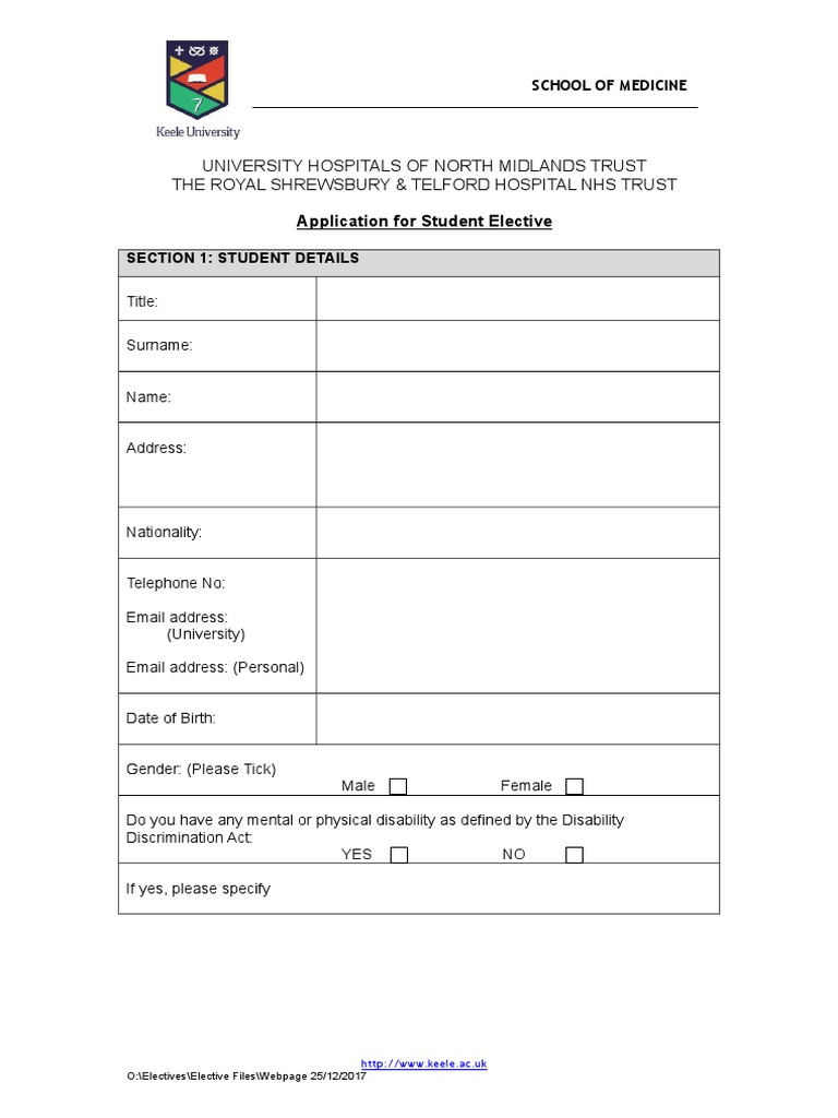Application Form Student Elective 2014-15 | PDF | Medical School ...