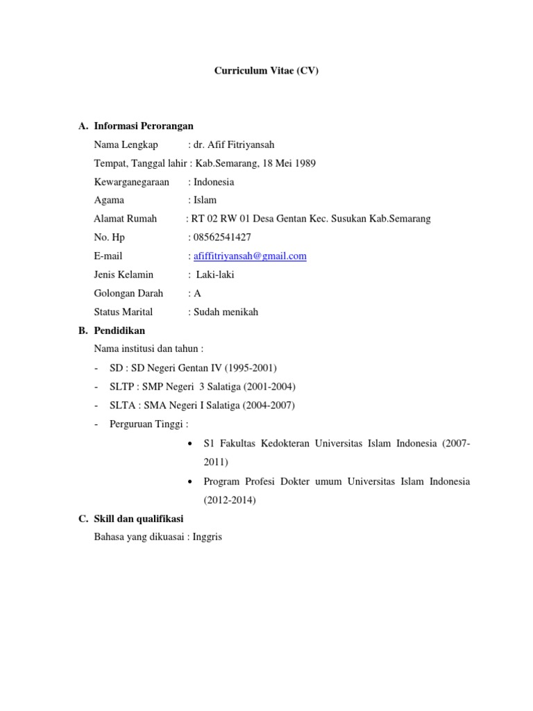 CV dr. Afif Fitriyansah | PDF