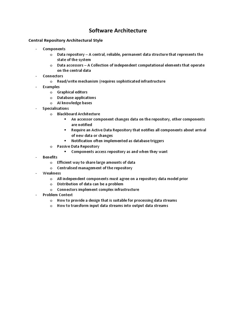 Software Architecture: Central Repository Architectural Style | PDF