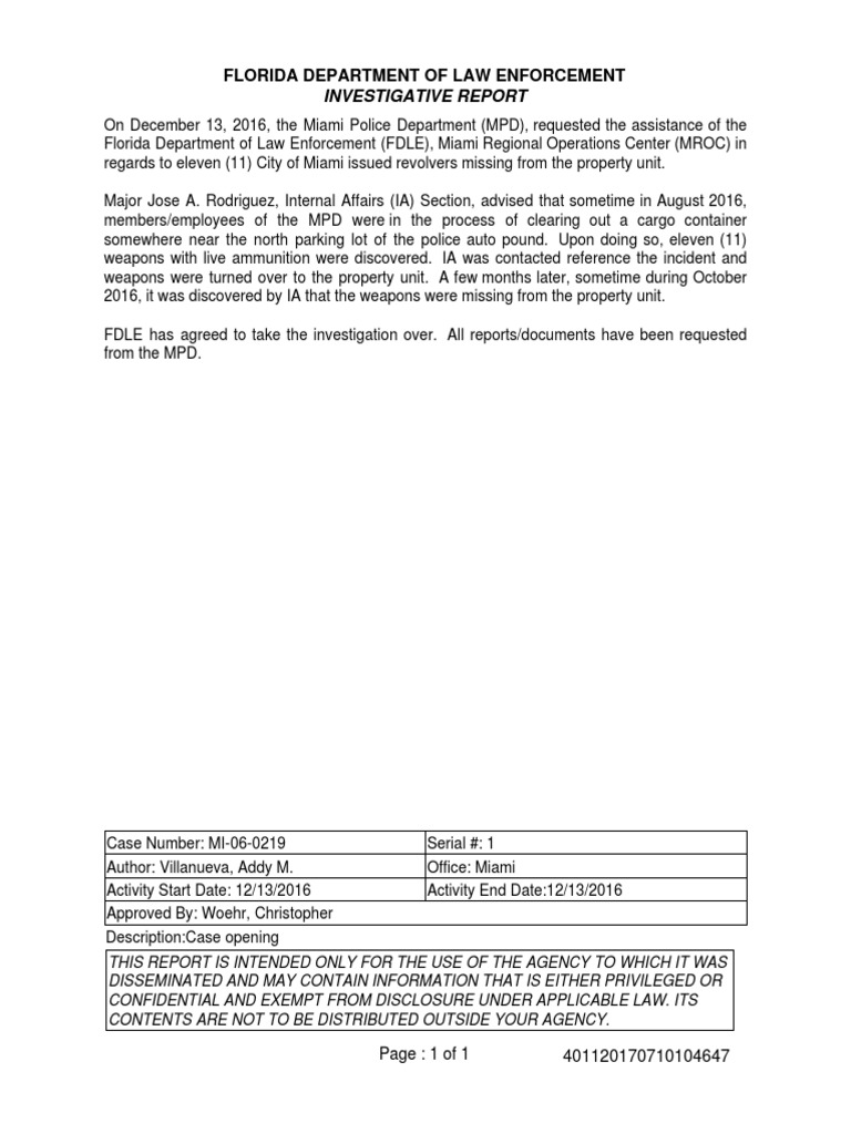 FDLE Investigation of Missing Miami Guns | PDF | Special Agent ...