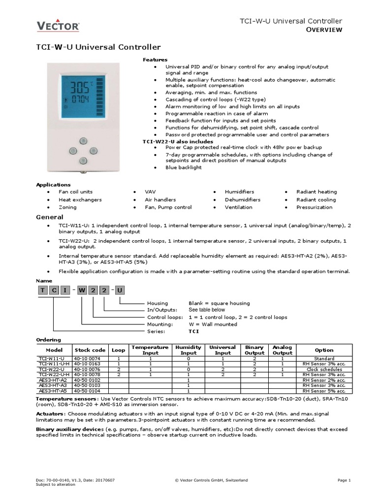TCI-W-U Universal Controller | PDF | Parameter (Computer Programming) | Power Supply