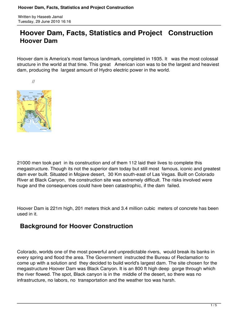 Hoover Dam, Facts, Statistics and Project Construction | PDF | Hoover ...