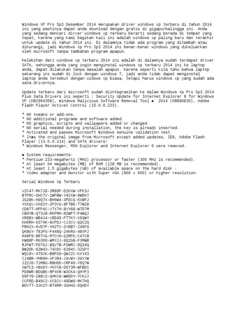 Windows XP Pro Sp3 2014 Plus Sata Drivers and Serial Number | PDF ...