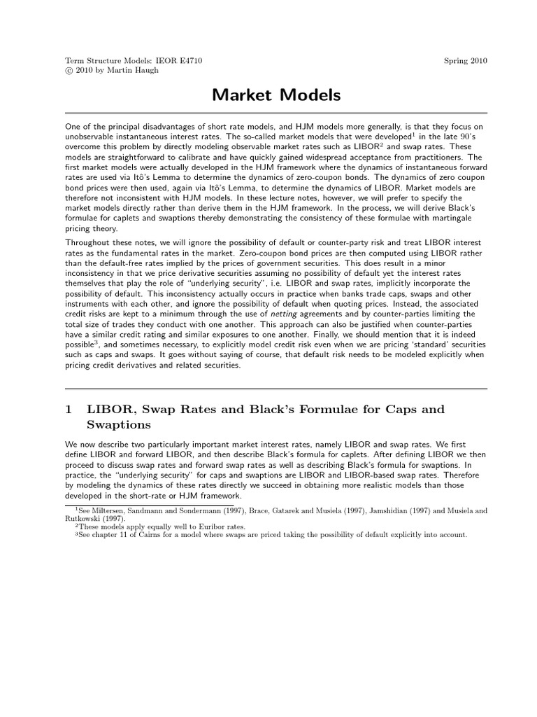 Market Models PDF | Download Free PDF | Swap (Finance) | Volatility ...