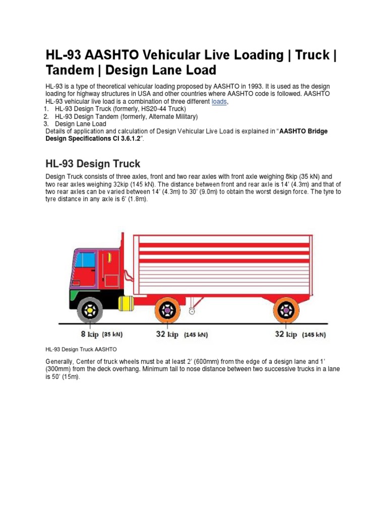 HL-93 AASHTO Vehicular Live Loading - Truck - Tandem - Design Lane Load ...