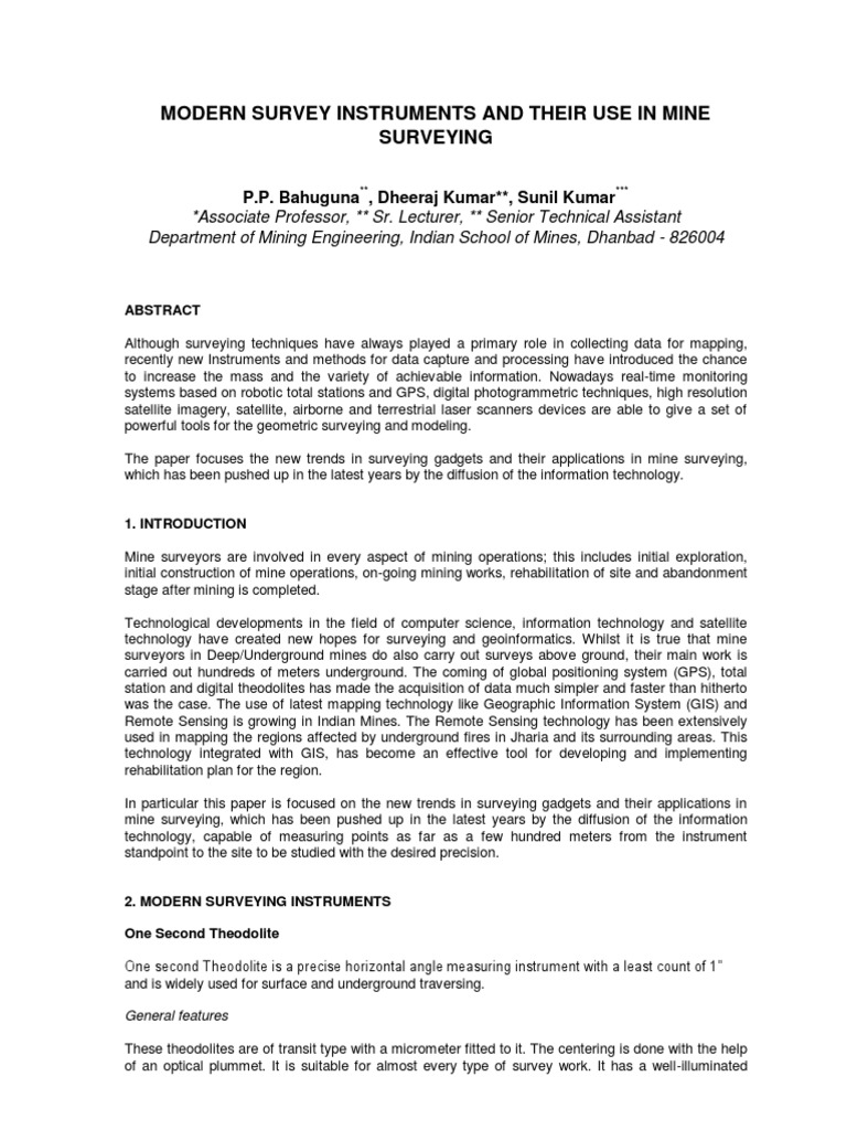 Modern Surveying Tools in Mine Surveying | PDF | Surveying | Geographic ...