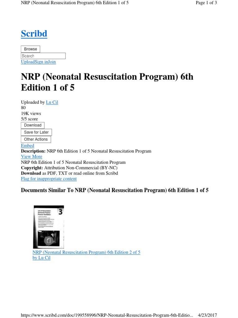 Scribd: NRP (Neonatal Resuscitation Program) 6th Edition 1 of 5 | PDF