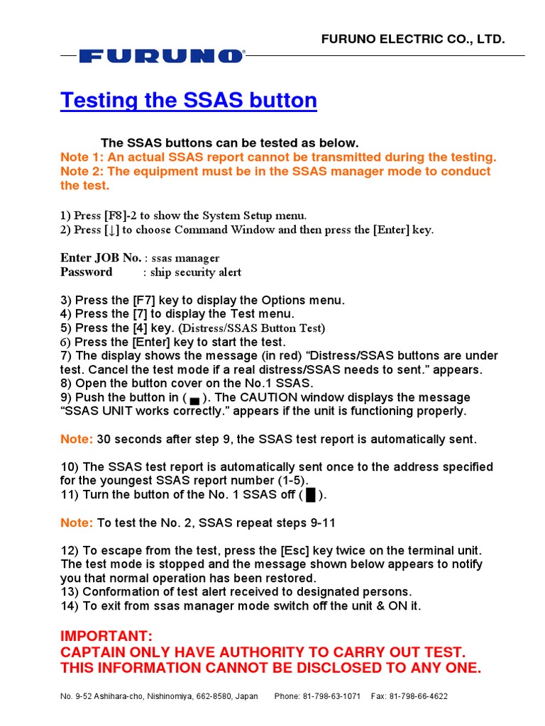 Ssas Testing Procedure