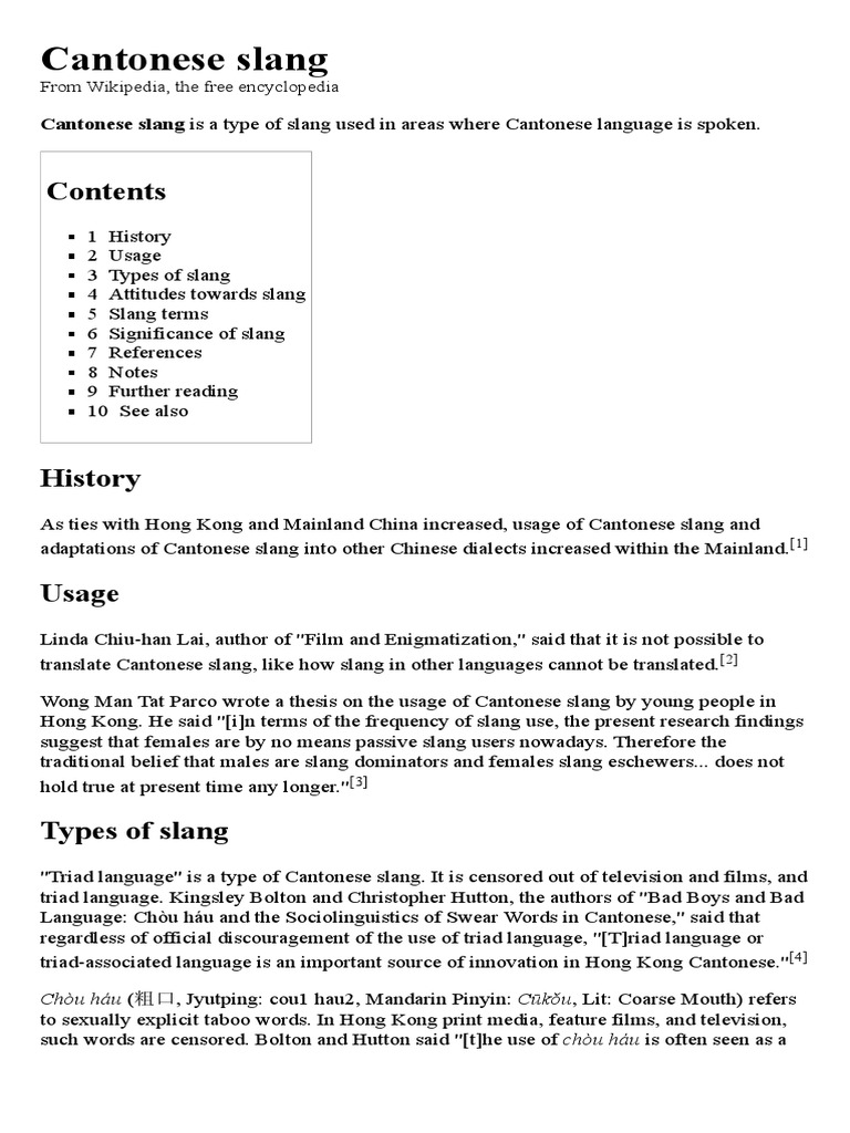 Cantonese Slang - Wikipedia, The Free Encyclopedia | PDF ...