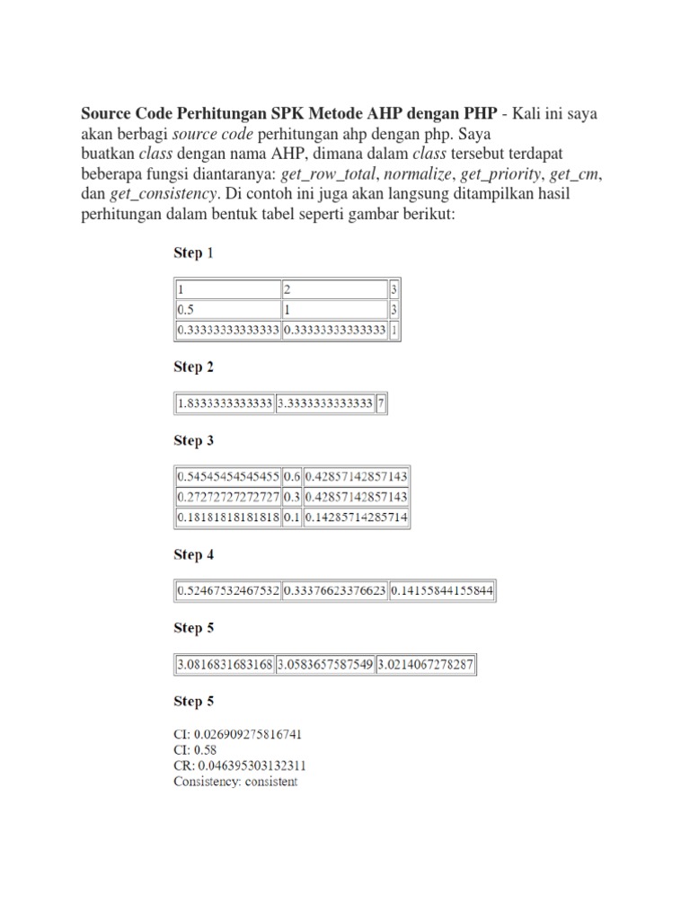 Source Code Perhitungan SPK Metode AHP Dengan PHP | PDF