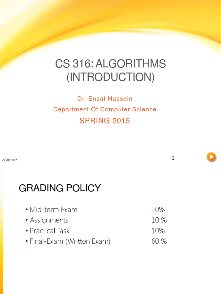 Cs 316: Algorithms (Introduction) : SPRING 2015 | PDF | Time Complexity | Computational ...