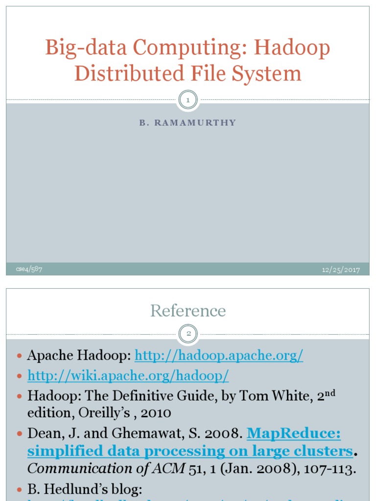 Big-Data Computing: Hadoop Distributed File System: B. Ramamurthy | PDF | Apache Hadoop ...