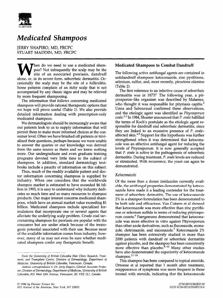 Medicated Shampoos: Jerry Shapiro, MD, FRCPC Stuart Maddin, MD, FRCPC ...