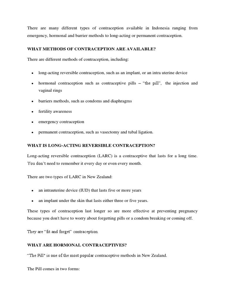 What Methods of Contraception Are Available? | PDF | Birth Control ...