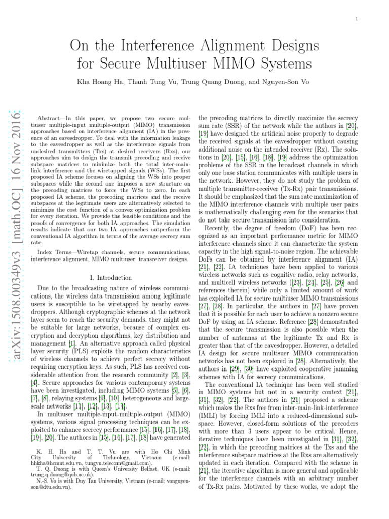Secure Multiuser Mimo Systems Pdf Mimo Linear Algebra