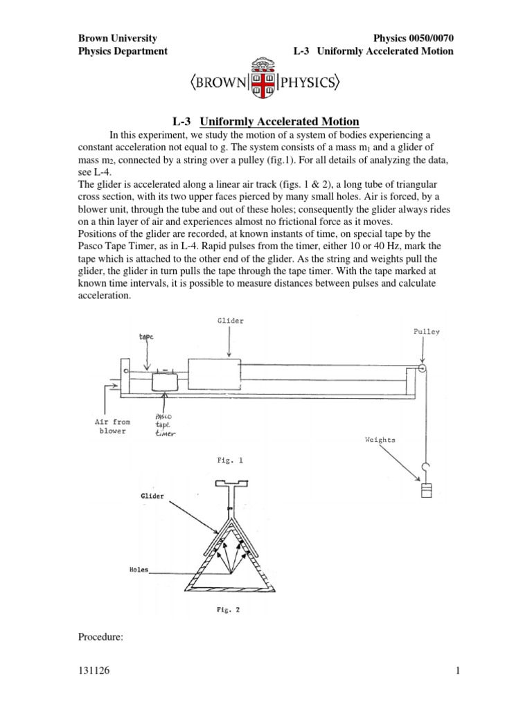 Uniformly Accelerated Motion Experiment | PDF | Tension (Physics ...