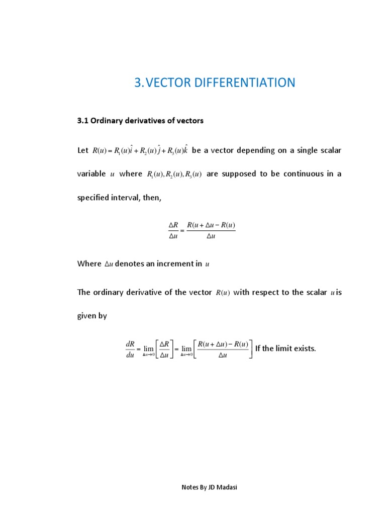 Vector Differentiation: 3.1 Ordinary Derivatives of Vectors | PDF ...