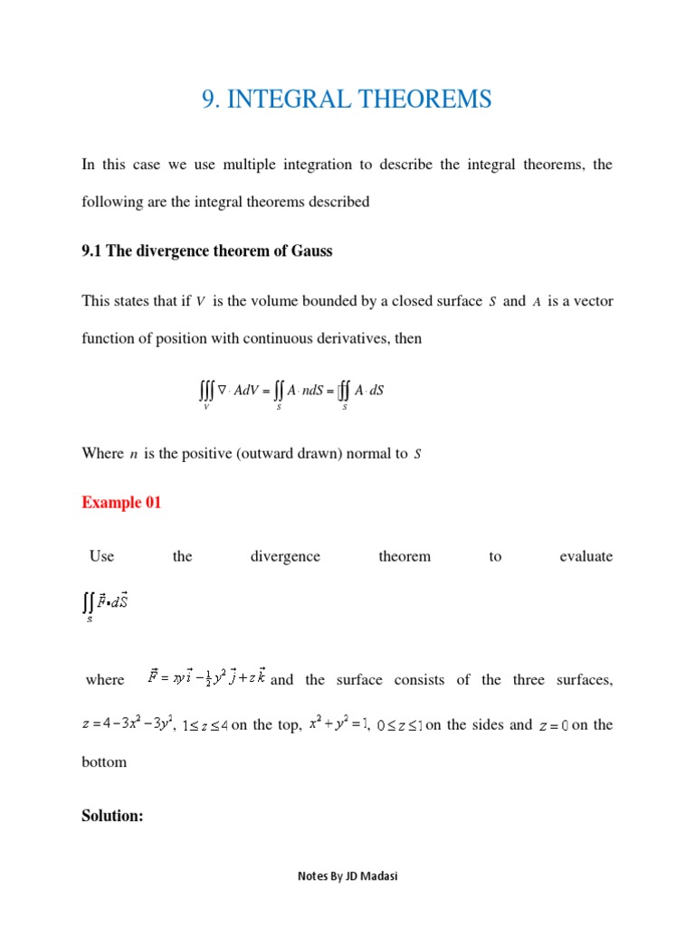 Integral Theorems: 9.1 The Divergence Theorem of Gauss | PDF ...