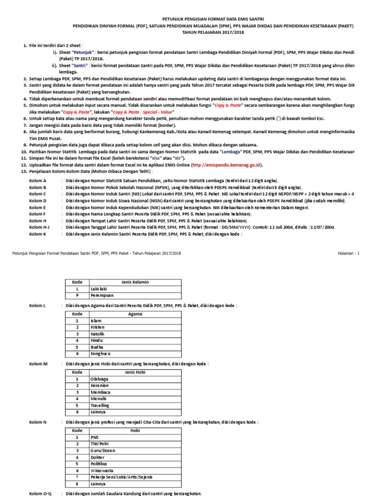 Form EMIS MDT (Santri) | PDF