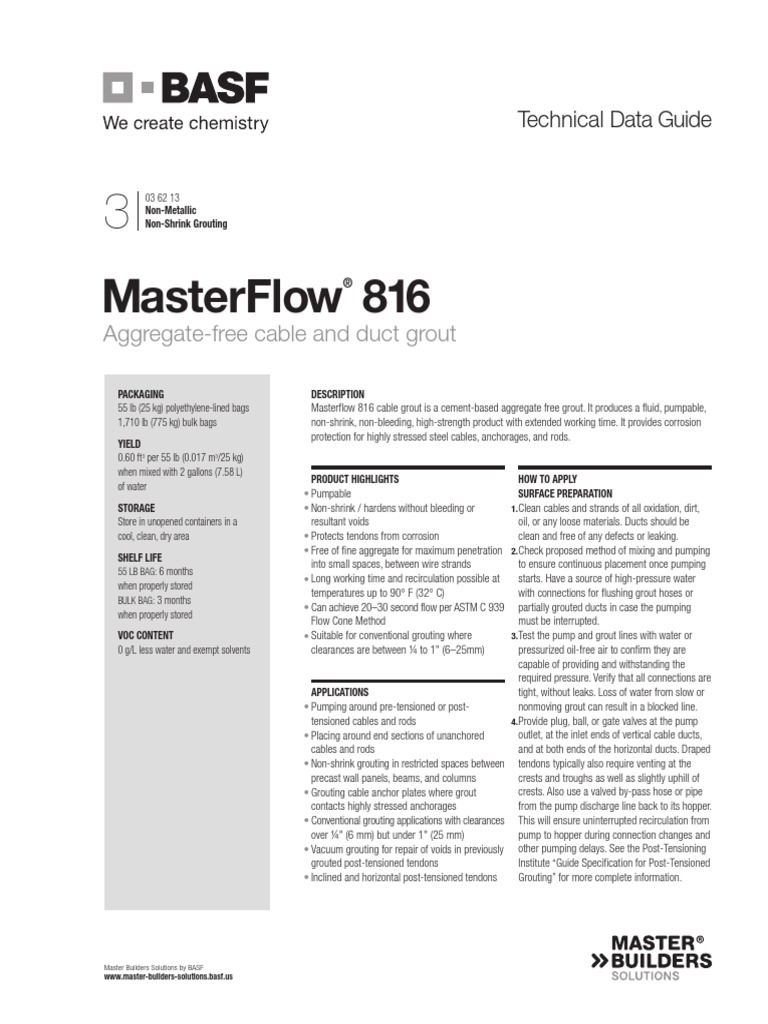 Basf Masterflow 816 Tds | PDF | Prestressed Concrete | Building Engineering