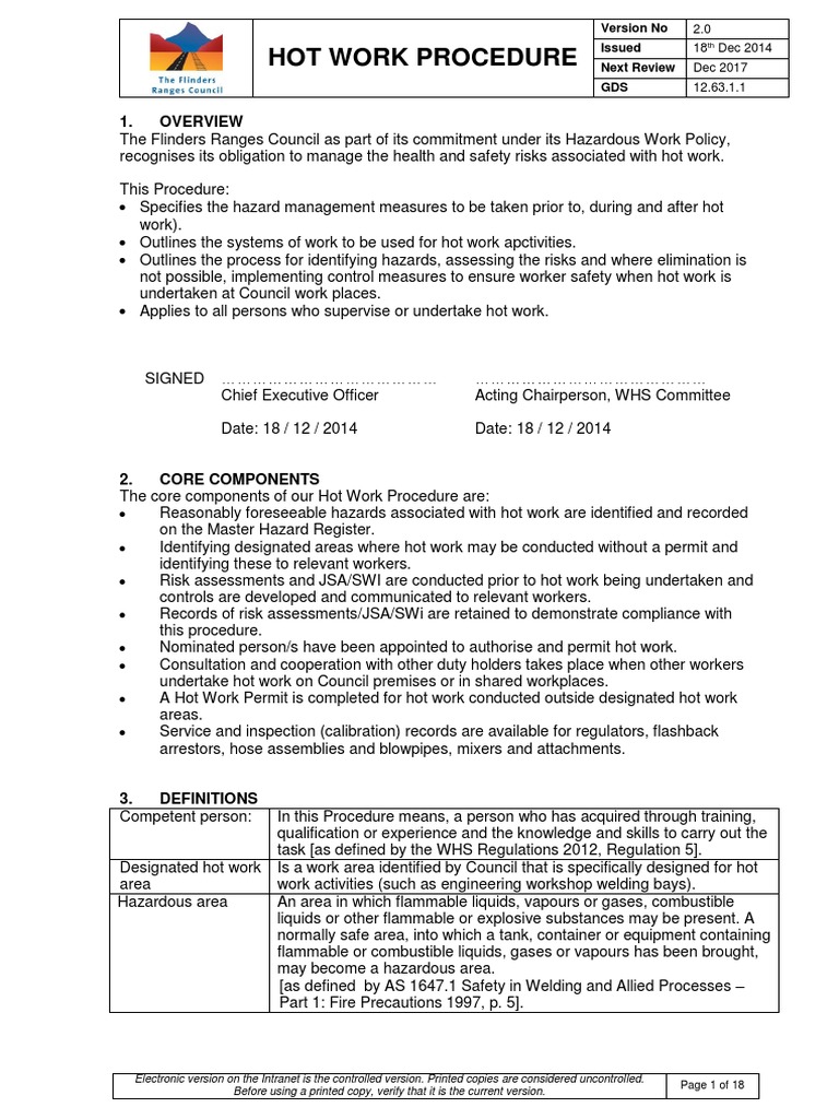 26 - Hot Work Procedure V2 | Download Free PDF | Personal Protective ...