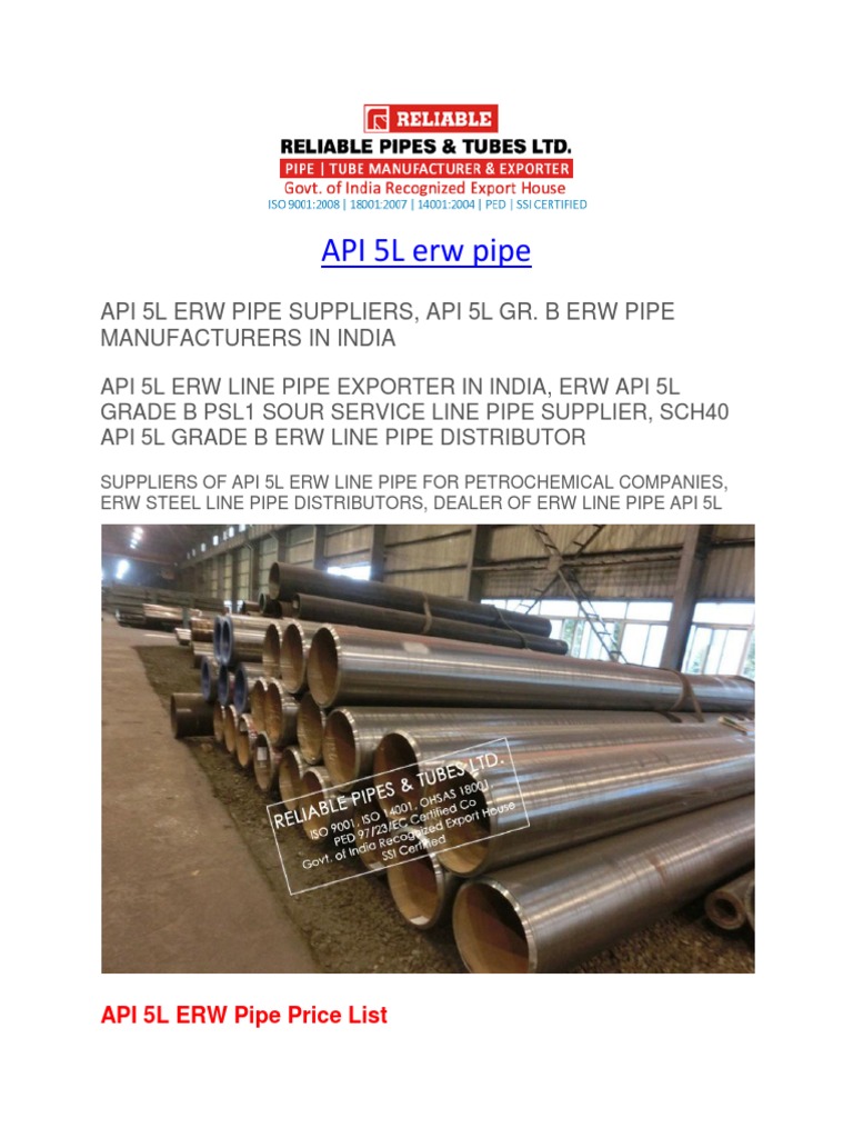 API 5L ERW Pipe Price List | PDF | Pipe (Fluid Conveyance) | Civil ...