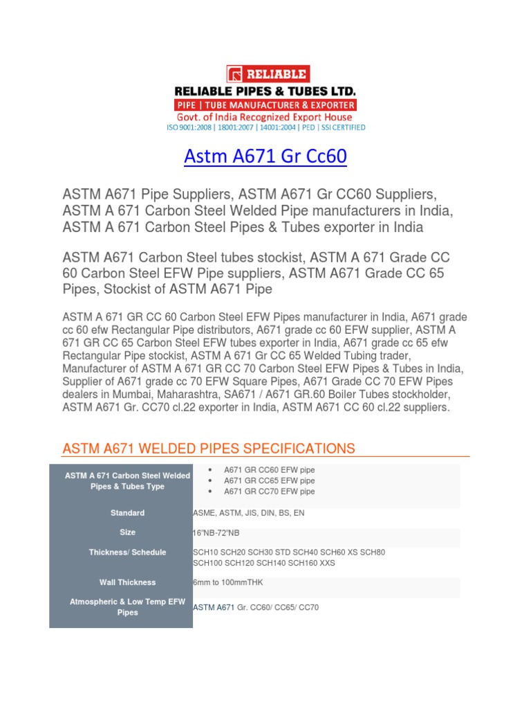 Astm A671 GR Cc60 | PDF | Gas Technologies | Pipe (Fluid Conveyance)