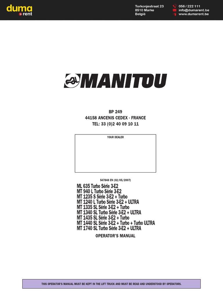 Dumarent-manUSM Manitou MT1740 - en | PDF | Elevator | Truck