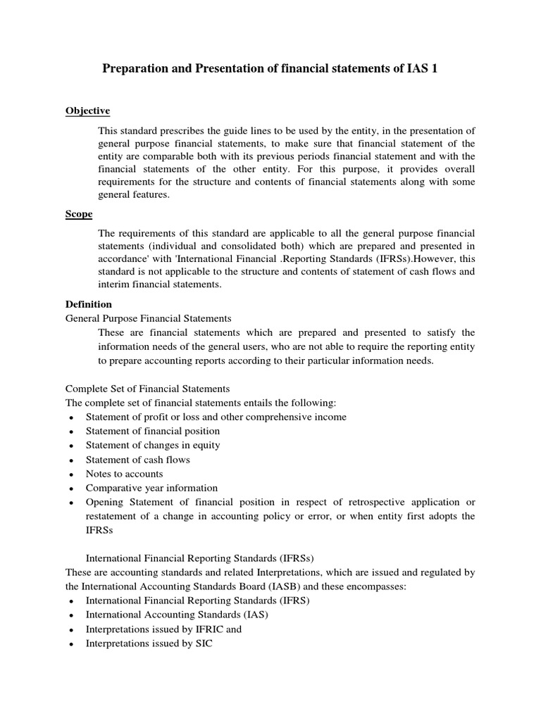 Preparation and Presentation of Financial Statements of IAS 1 | PDF ...