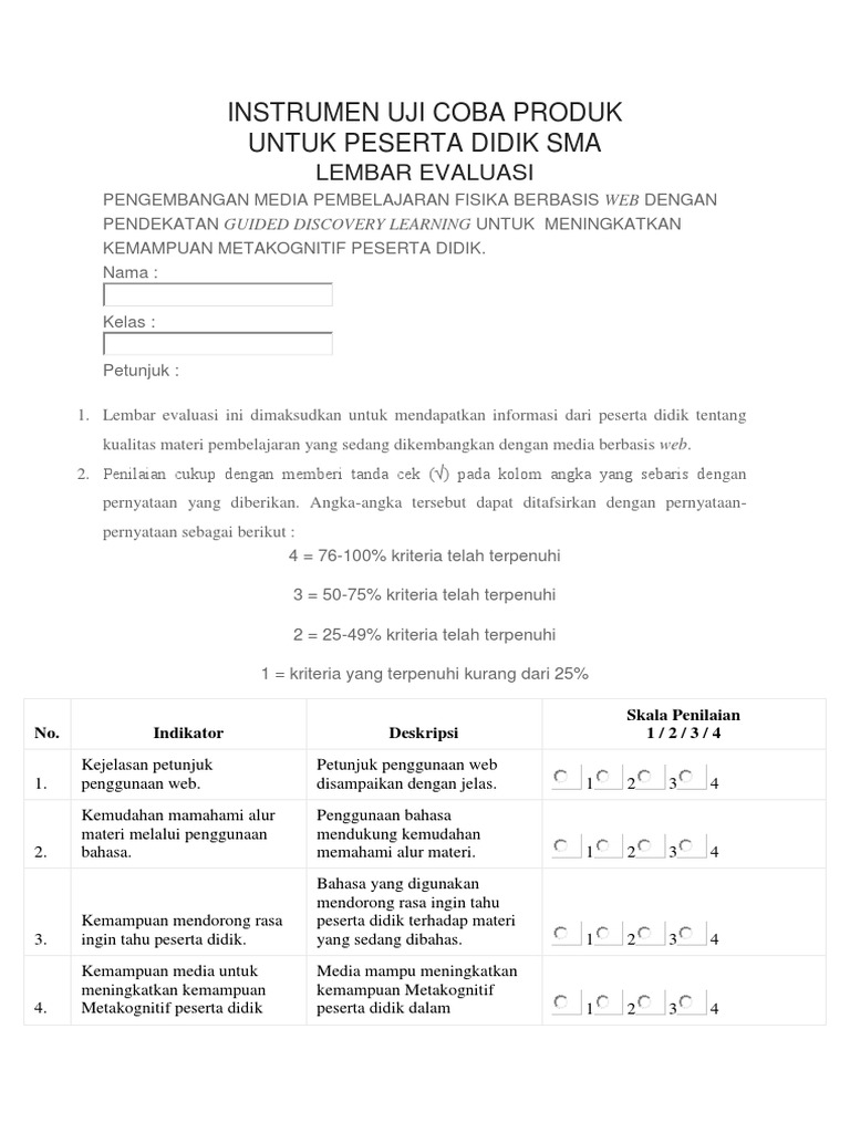 Instrumen Uji Coba Produk | PDF