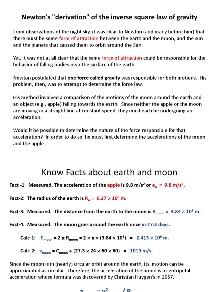 Newton's "Derivation" of The Inverse Square Law of Gravity | PDF ...