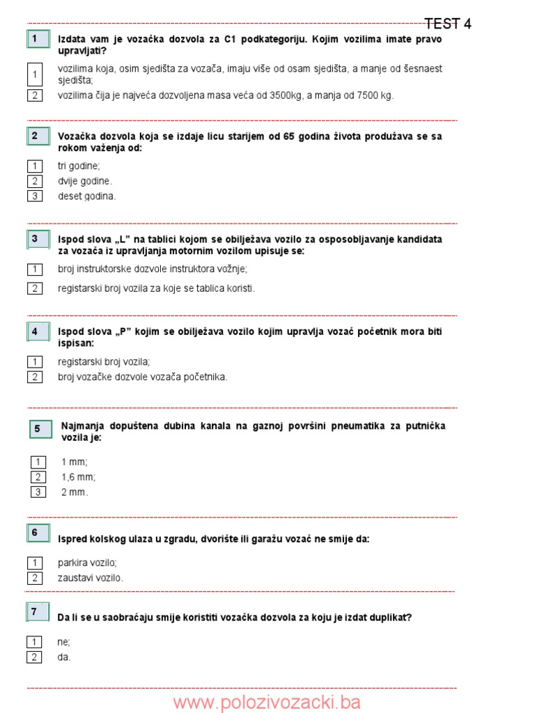 Probni Testovi B Kategorija 4 | PDF