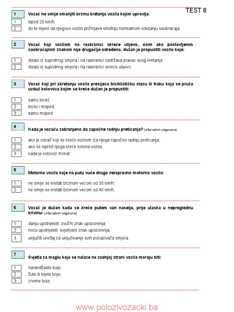 Probni Testovi B Kategorija 8 | PDF