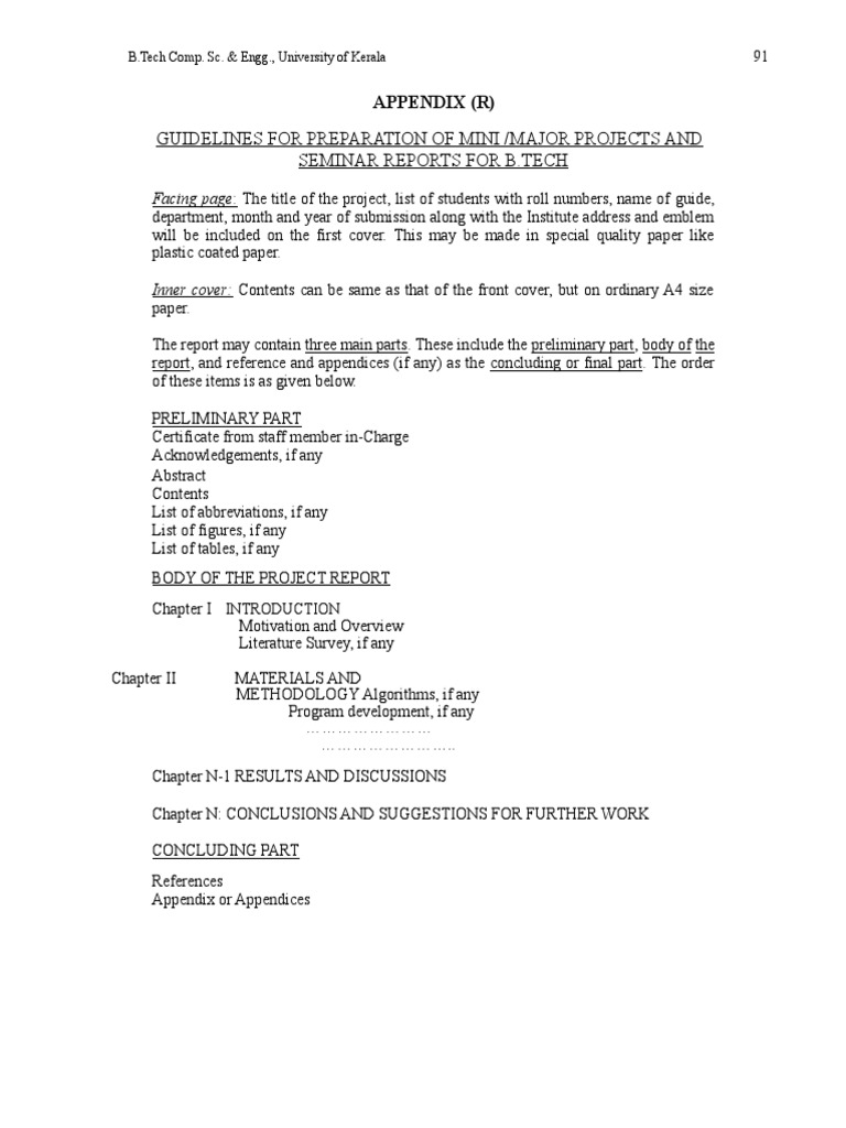 Guidelines For Preparation of Mini /major Projects and Seminar Reports For B.Tech | PDF ...