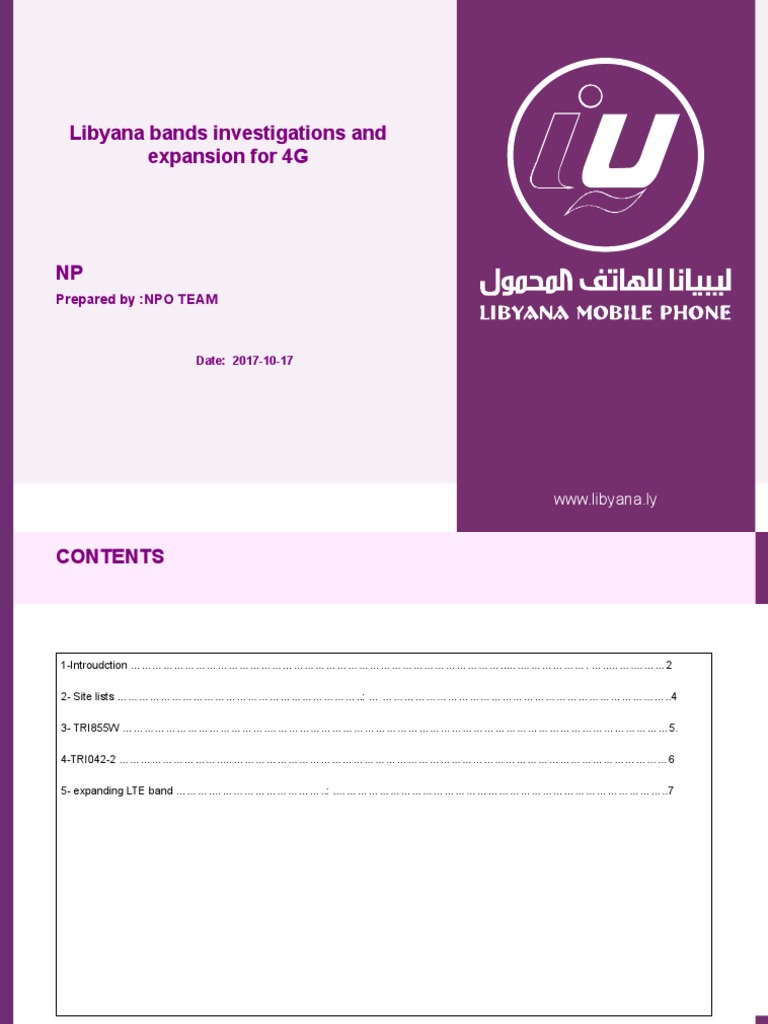 Libyana Bands Investigations and Expansion For 4G: Prepared by:NPO TEAM ...