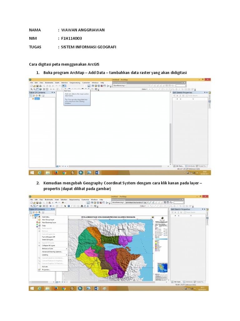 Cara Digitasi Peta Menggunakan ArcGIS (F1H114003) | PDF