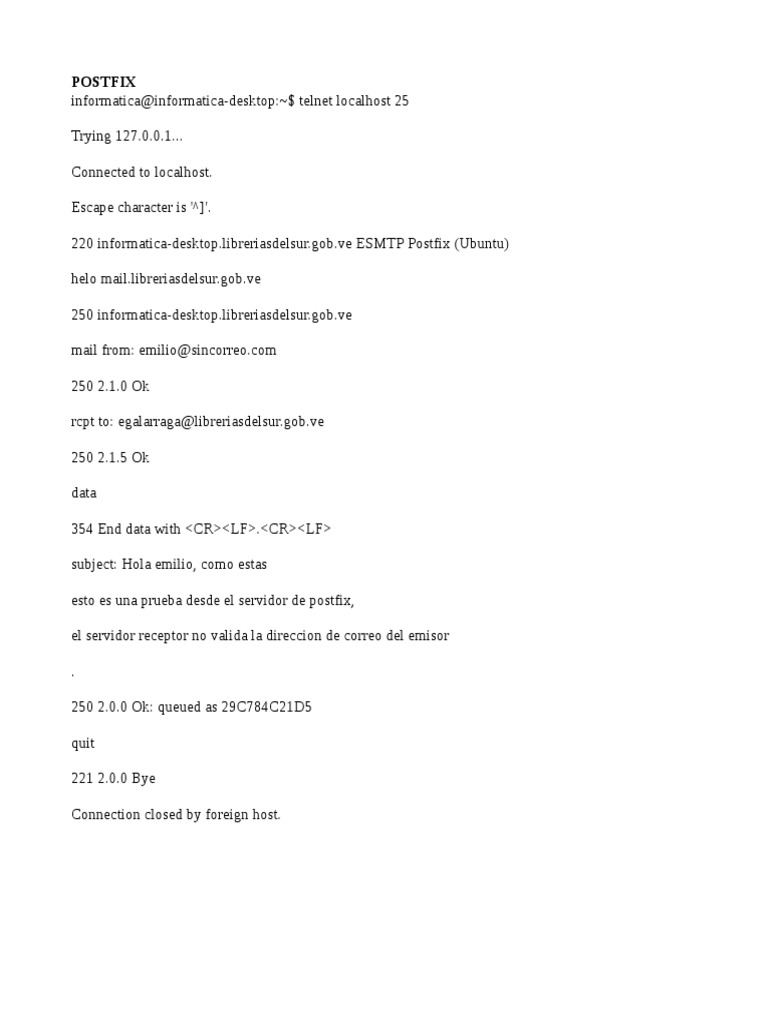 Probar Postfix y Dovecot Con Telnet | PDF | Internet Architecture ...