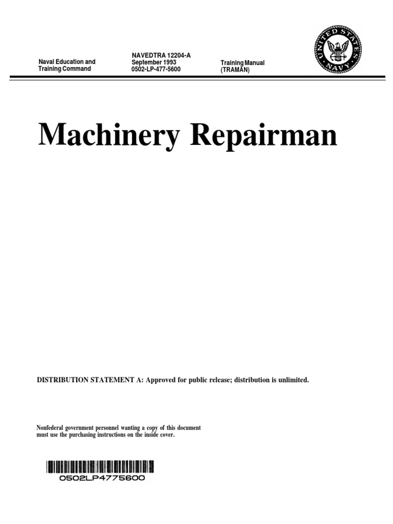 US Navy Course NAVEDTRA 1416114162 Machinery Repairman PDF | PDF ...