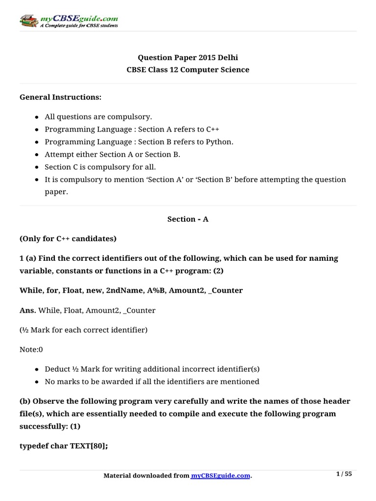 12 Computer Science Lyp 2015 Delhi | PDF | Computer Network | Array Data Structure