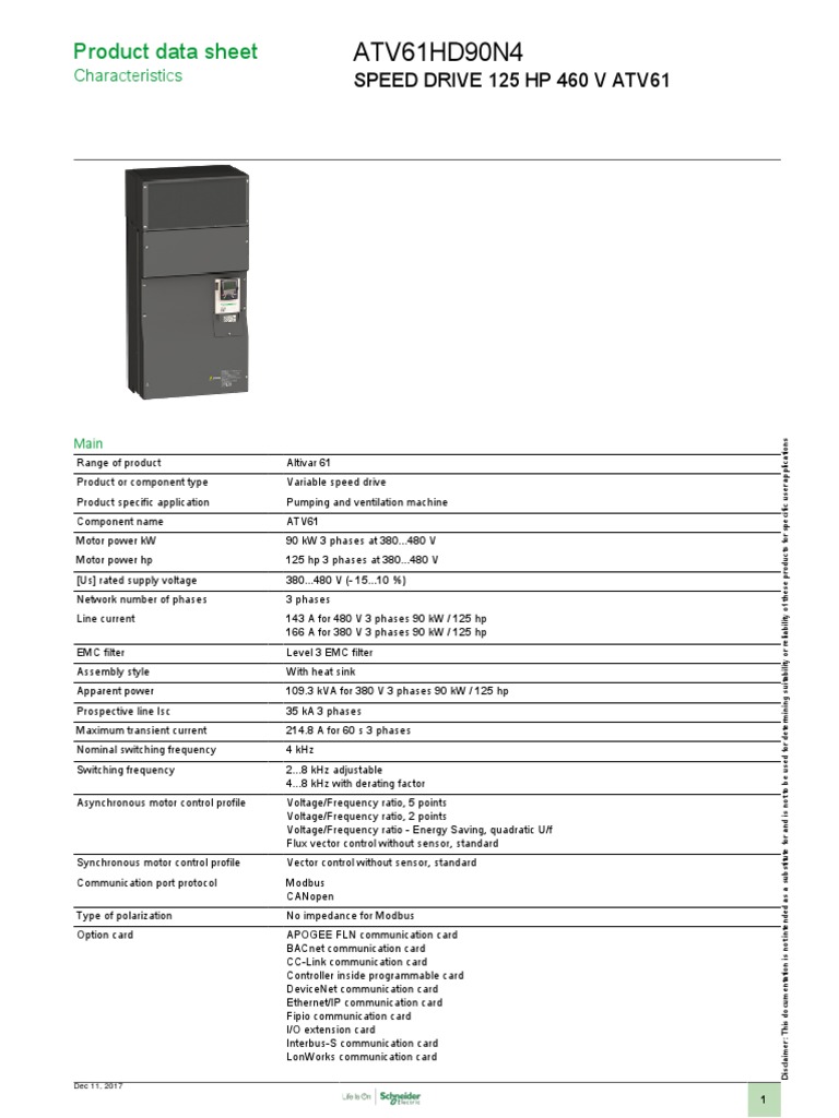 Altivar 61 - ATV61HD90N4 | PDF | Electrical Impedance | Data Rate Units