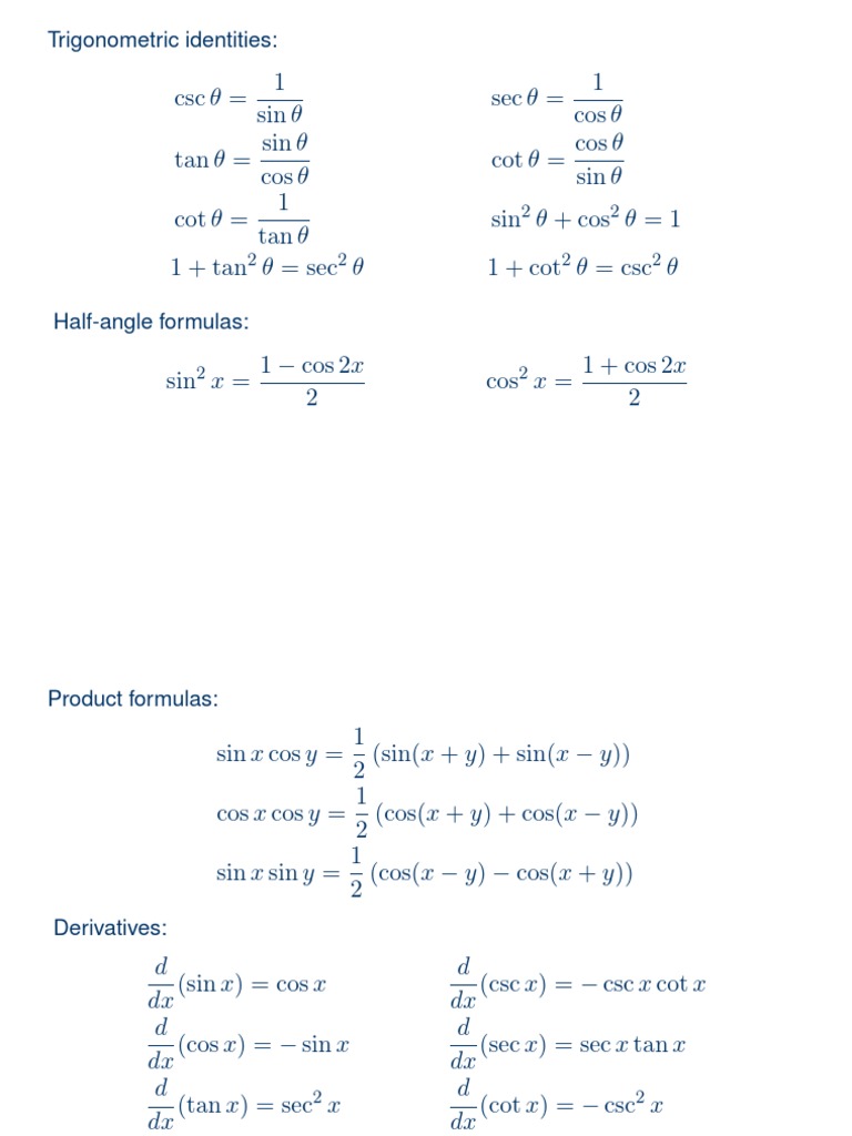 Trigonometric and Hyperbolic Formulas | PDF