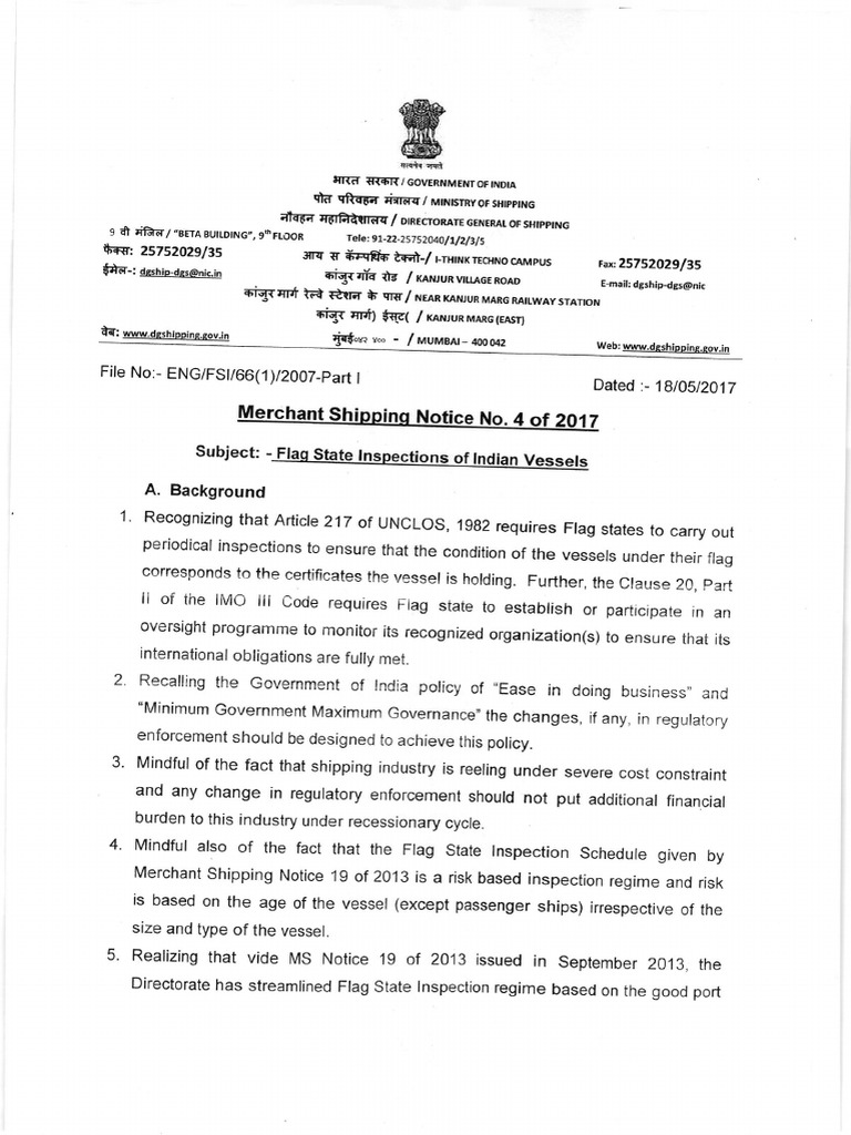 MS Notice 4 of 2017: Flag State Inspections | PDF | Ships | Water Transport