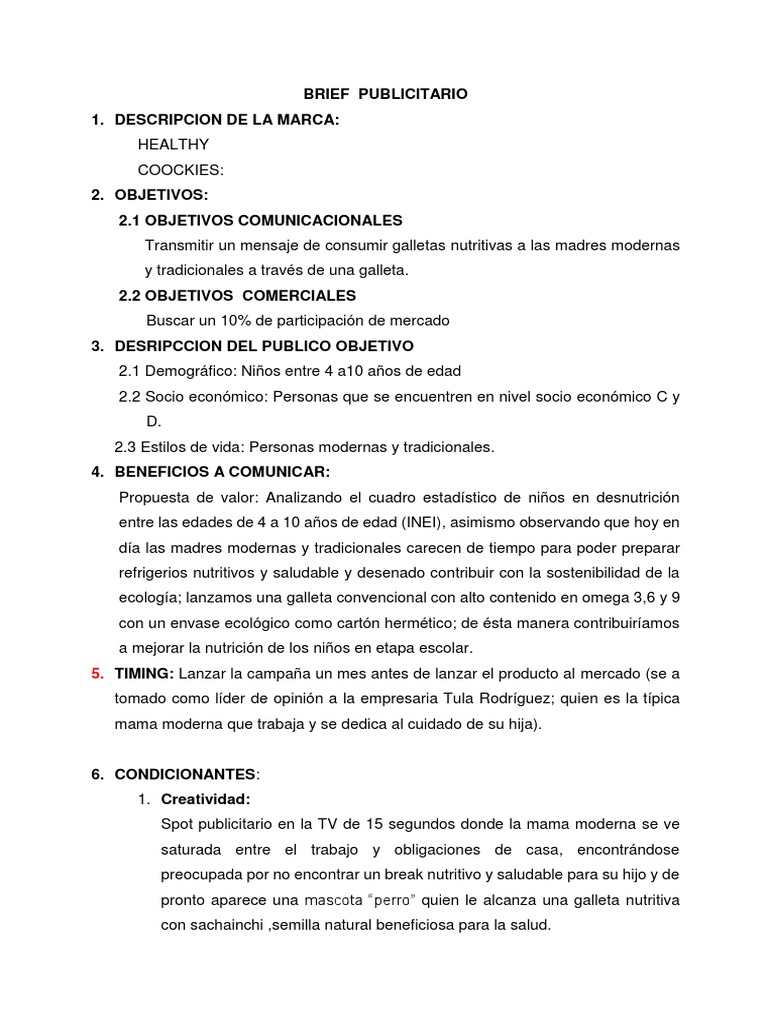 BRIEF PUBLICITARIO.docx | Publicidad | Business