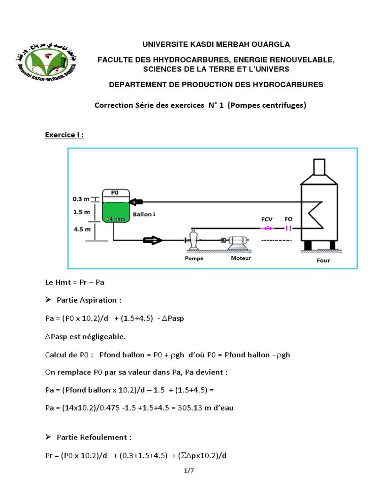 Correction Serie #1 Exercices Pompes Et Compresseurs | PDF | Pompe | La ...