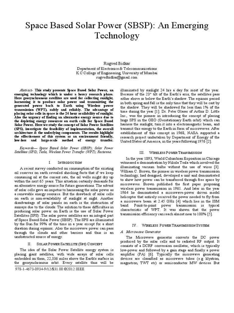 Space Based Solar Power (SBSP) : An Emerging Technology: Rugved Bidkar ...